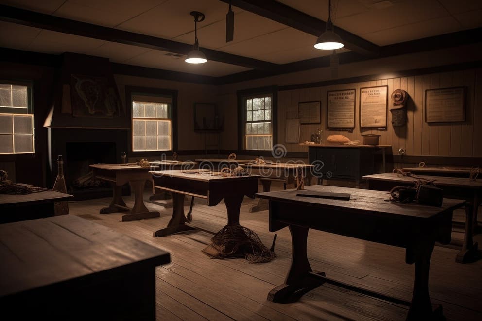 Empty Classroom, with Dimmed and Rustic Lighting, for a Dramatic ...