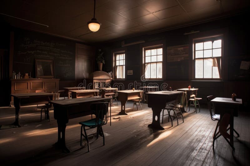 Empty Classroom, with Dimmed and Rustic Lighting, for a Dramatic ...