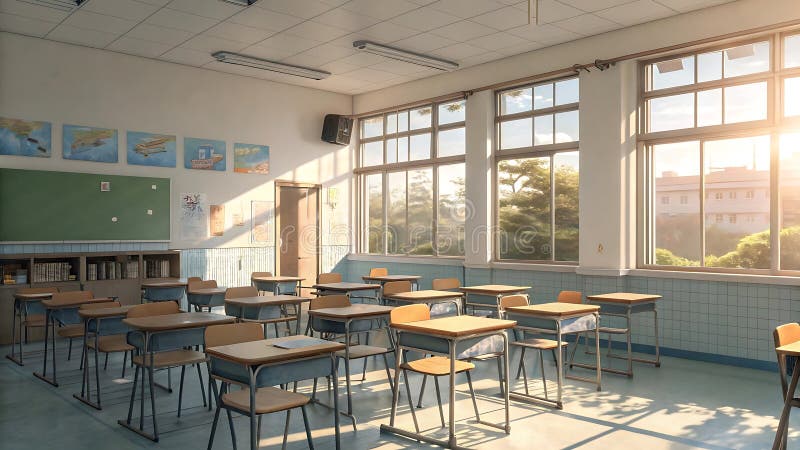 Empty Classroom Filled with Sunlight: High-Quality Image of Desks ...
