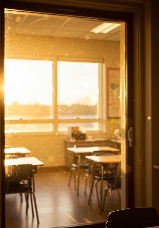 Empty Classroom in Golden Hour Sunlight Stock Illustration ...