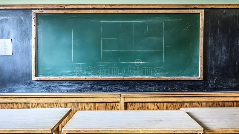 Empty Classroom with a Green Chalkboard Setup Stock Image - Image of ...