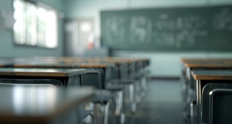 Empty Classroom with Green Walls and Desks during Daytime Stock Photo ...