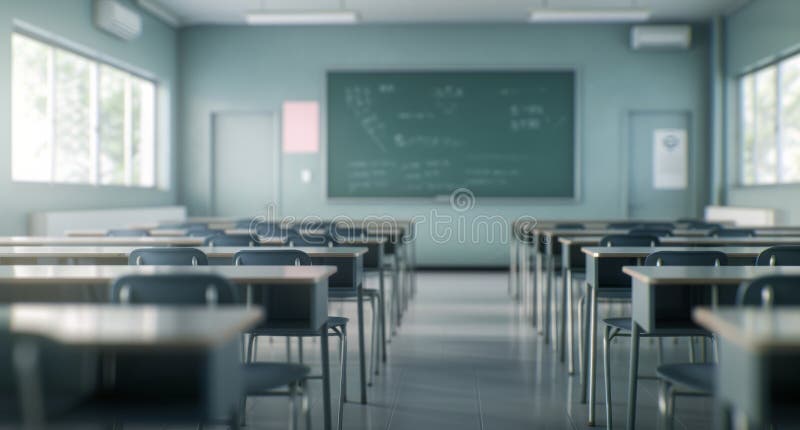 Empty Classroom with Green Walls and Desks during Daytime Stock Image ...