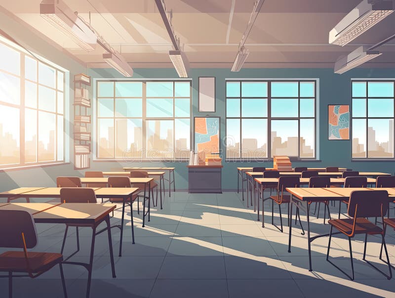 Empty Classroom Illustration for Game and Cartoon Background and Banner ...
