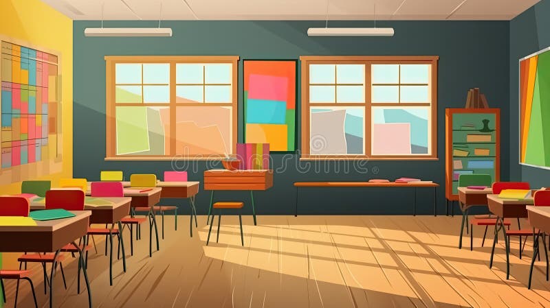Empty Classroom Illustration for Game and Cartoon Background and Banner ...