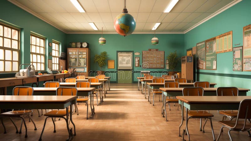 Empty classroom interior stock photo. Image of table - 331963816