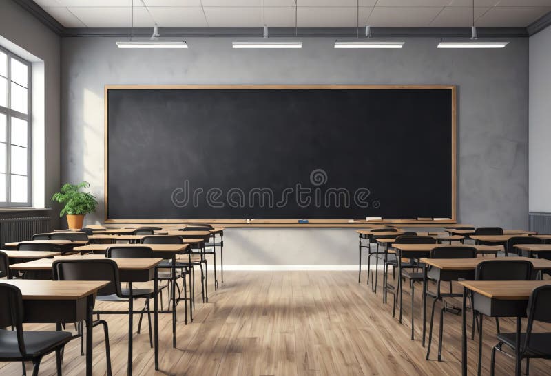 Empty Classroom Interior with Blank Black Board Copy Space Stock ...