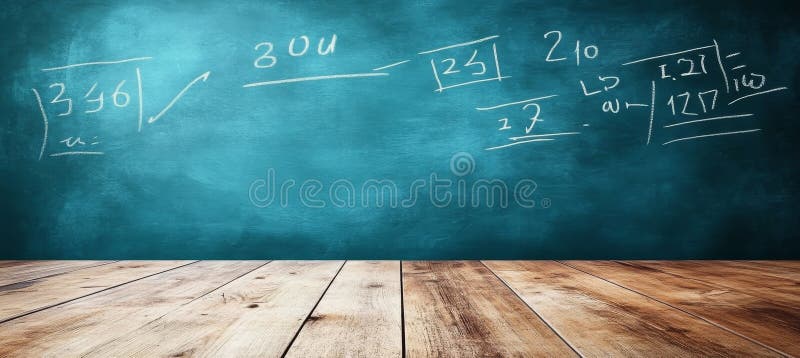 Empty Classroom Interior with Green Chalkboard Covered in Math ...