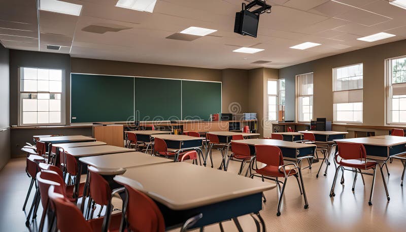 Empty Classroom Interior with Green Chalkboard Stock Illustration ...