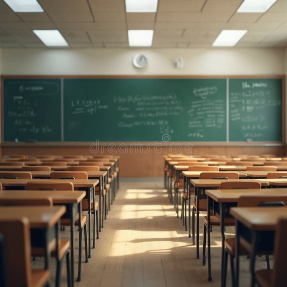 Empty Classroom Interior Illustration. Desks Chairs Arranged in Rows ...