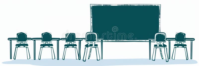 Empty Classroom with Large Blackboard, Multiple Tables, and Chairs ...