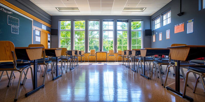 Empty Classroom with Large Windows and Natural Light. Back To School ...