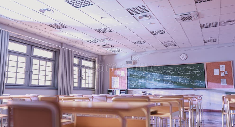 Empty Classroom with Math Formulas 3d Stock Illustration - Illustration ...