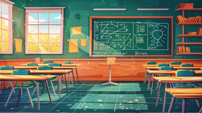 An Empty Classroom for Mathematics, Geometry or Algebra Class with a ...