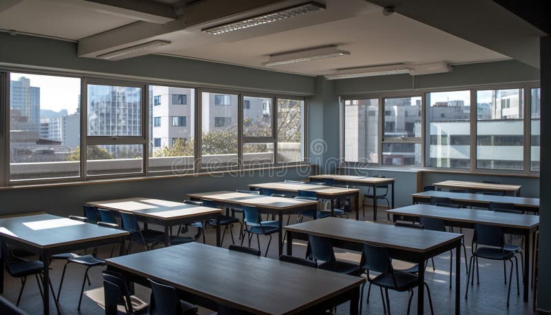 Empty Classroom with Modern Design and Wood Flooring Generated by AI ...