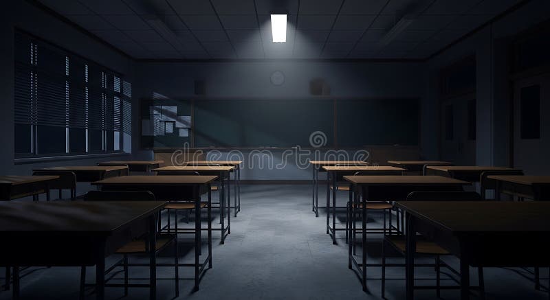 Empty Classroom at Night stock illustration. Illustration of furniture ...