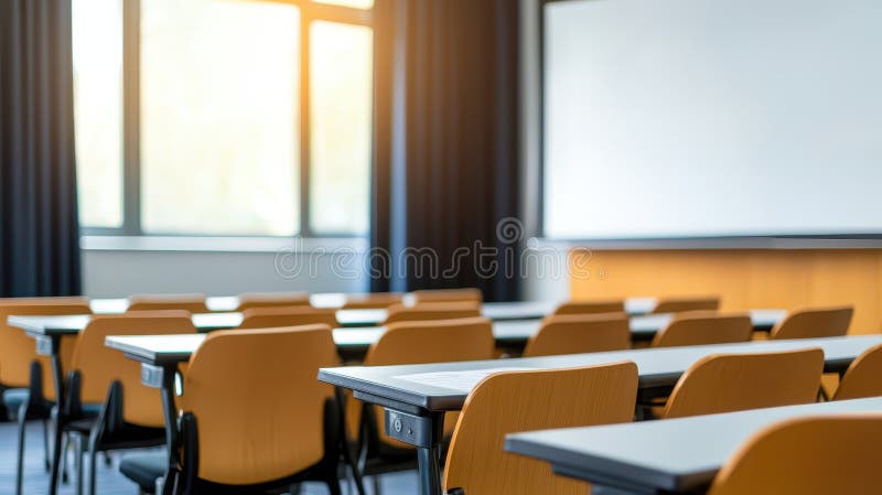 Empty Classroom with Projector and Chairs, Awaiting the Buzz of ...