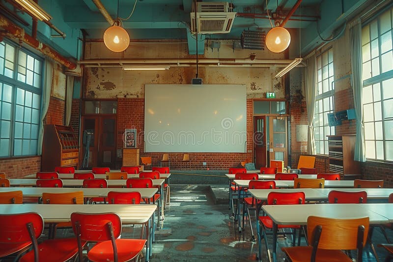 Empty Classroom with Red Chairs Stock Illustration - Illustration of ...