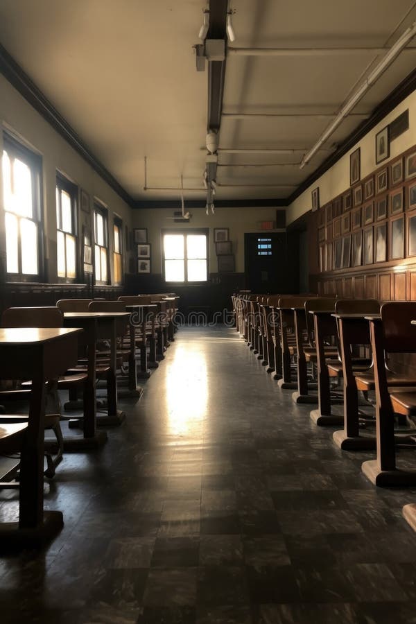 Empty Classroom with Rows of Desks and Chairs Stock Illustration ... Empty Classroom with Rows of Desks and Chairs Stock Illustration ...
