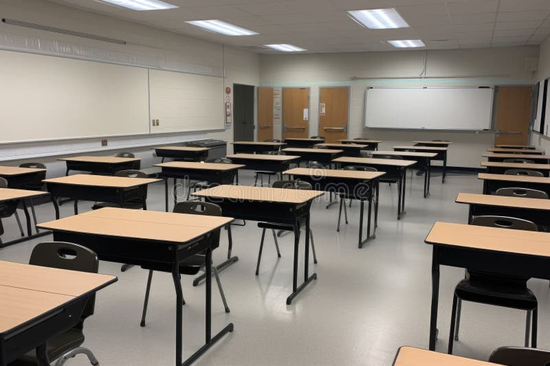An Empty Classroom with Rows of Desks, Ready for Students To Arrive and ...