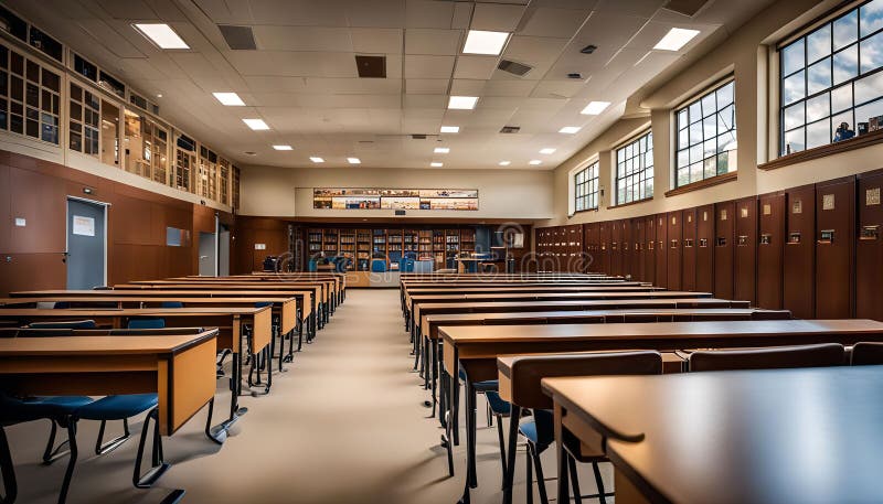 Empty Classroom with Rows of Desks Stock Illustration - Illustration of ...