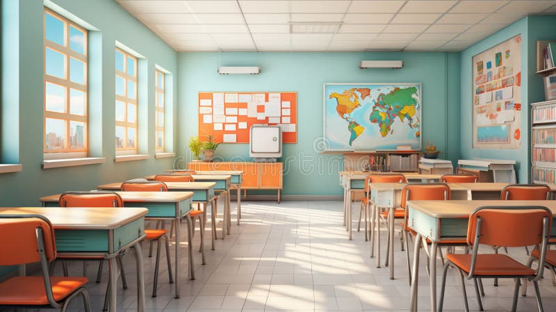 Empty Classroom School without Student or Teacher, Empty Chair and ...