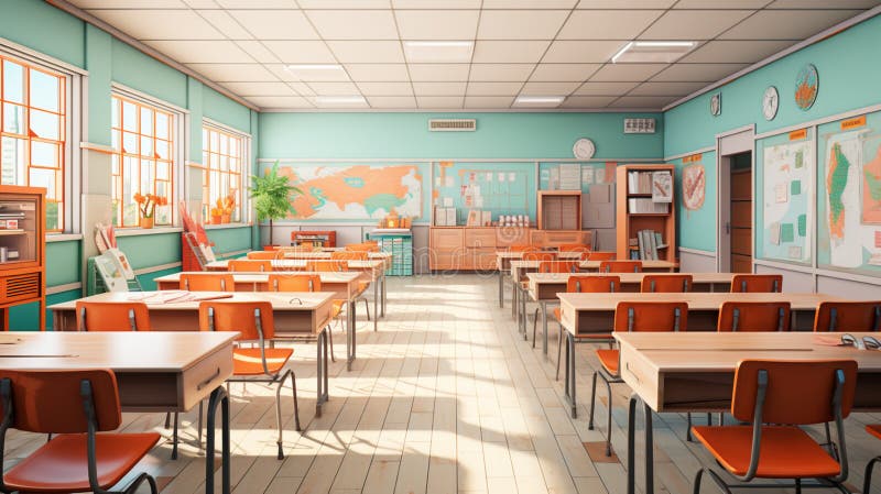 Empty Classroom School without Student or Teacher, Empty Chair and ...