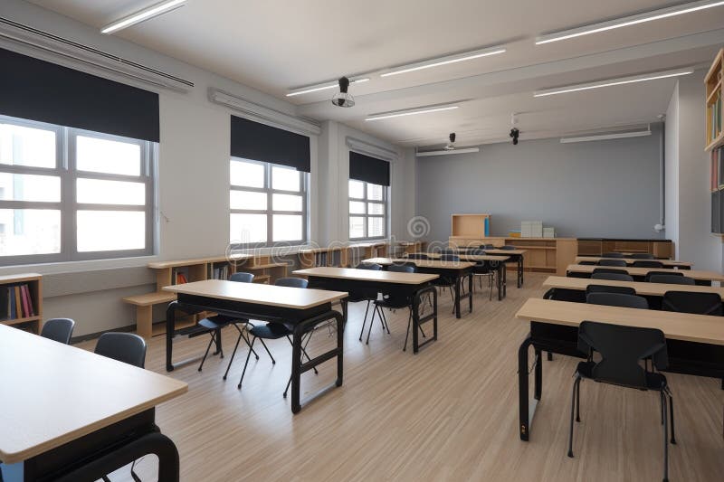 Empty Classroom with Sleek and Modern Furniture for Modern Learning ...