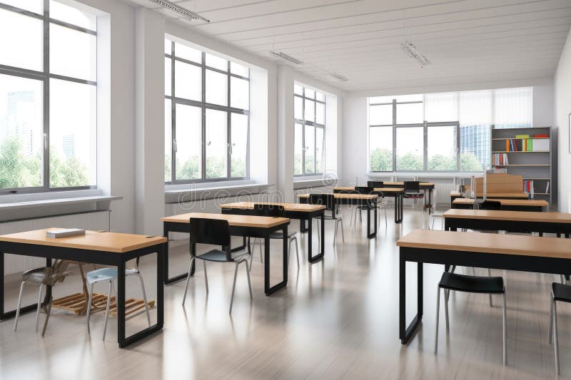 Empty Classroom with Sleek and Modern Furniture for Modern Learning ...