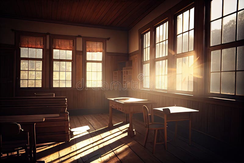 Empty Classroom with Sunlight Shining through the Windows, Creating a ...