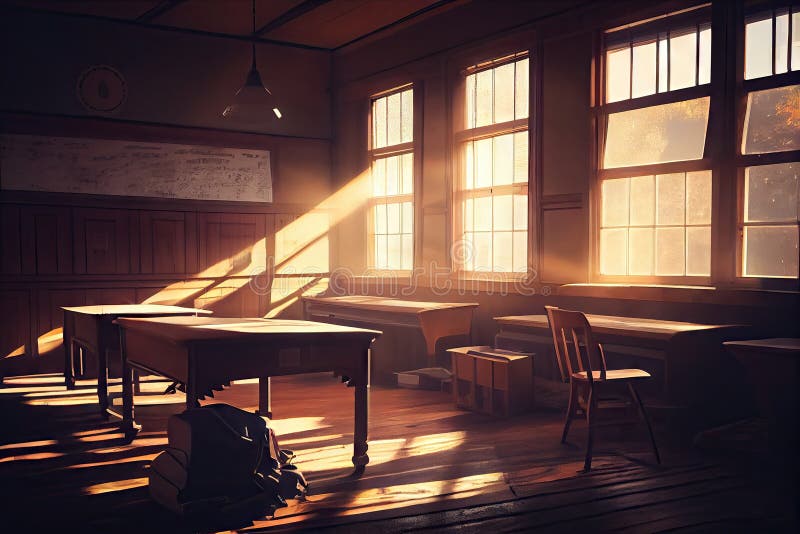 Empty Classroom with Sunlight Shining through the Windows, Creating a ...