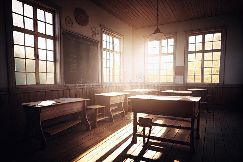 Empty Classroom with Sunlight Shining through the Windows, Creating a ...