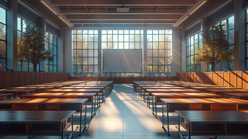 Empty Classroom with Sunlight Streaming through Windows Stock ...