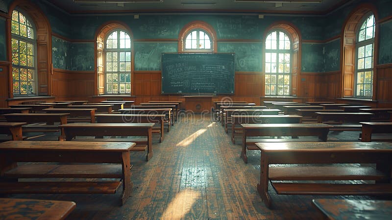 Empty Classroom with Sunlight Streaming through Windows Stock ...