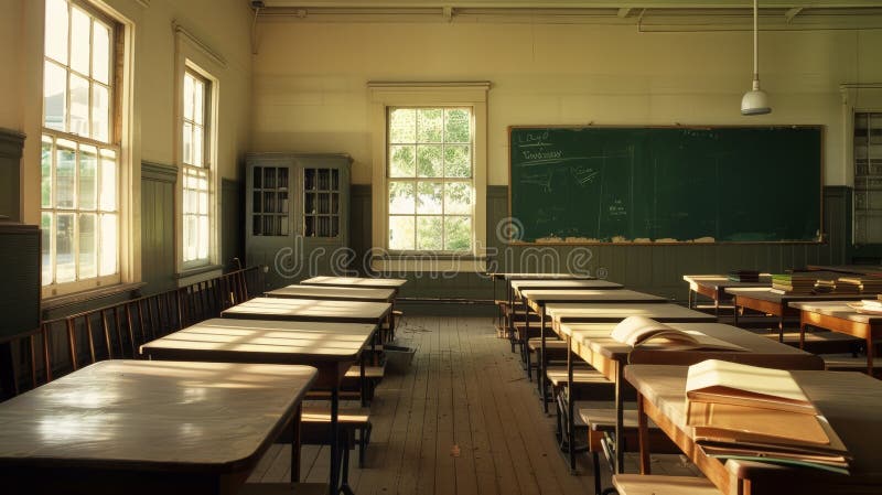 Empty Classroom with Sunlight Streaming through Windows Stock Image ...