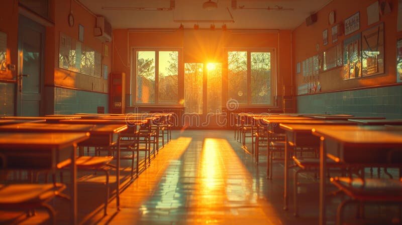 Empty Classroom at Sunset - Generative AI Stock Illustration ...