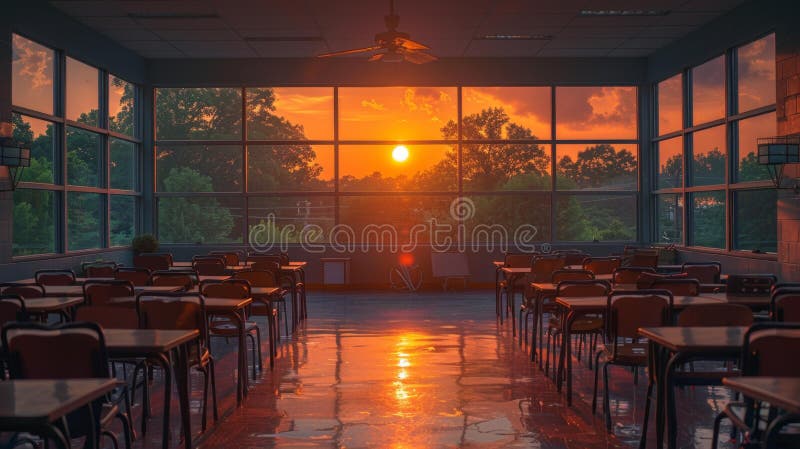 Empty Classroom at Sunset - Generative AI Stock Image - Image of large ...