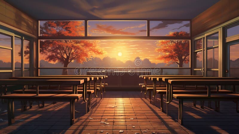 An Empty Classroom at Sunset, with the Last Rays of Daylight Gently ...