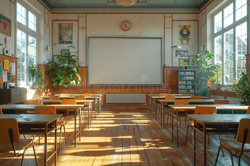 Empty Classroom with Sunshine Streaming through Windows Stock ...