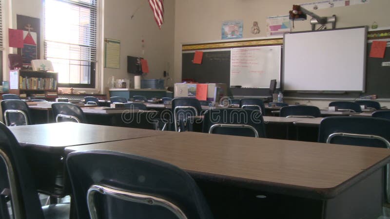 Empty Classroom with Desks and Human Organs on Blackboard Stock Footage ...