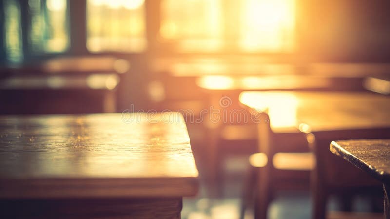Empty Classroom in Warm Sunlight Nostalgic Back To School Background ...