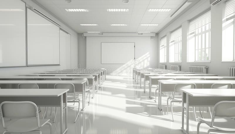 Empty Classroom with White Floor. High School Stock Illustration ...