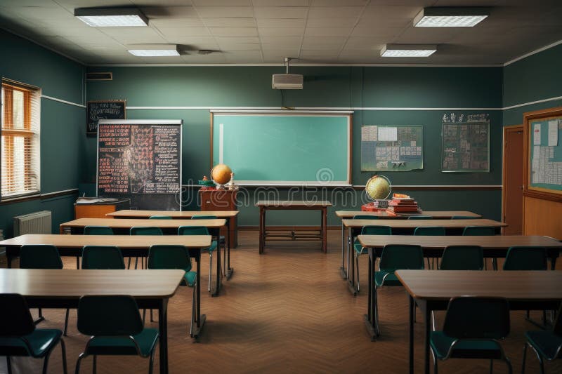 Empty Classroom with White Floor. High School Stock Image - Image of ...