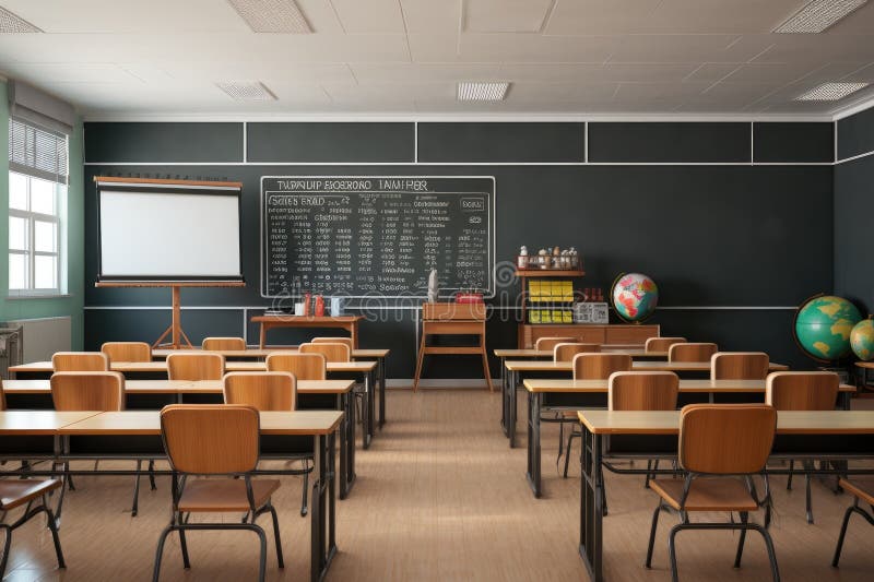 Empty Classroom with White Floor. High School Stock Image - Image of ...