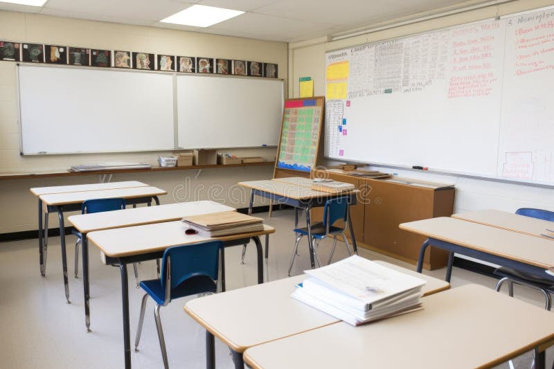Empty Classroom with Whiteboard and Markers, Ready for Lesson Plan ...