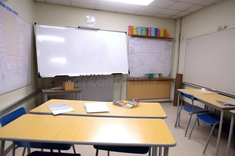 Empty Classroom with Whiteboard and Markers, Ready for Lesson Plan ...