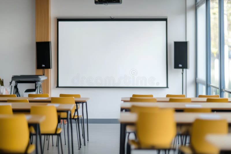 Empty Classroom with Whiteboard and Yellow Chairs Stock Illustration ...