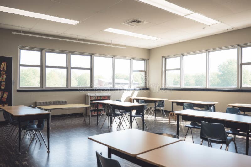 Empty Classroom with Windows and Natural Lighting for a Warm, Welcoming ...