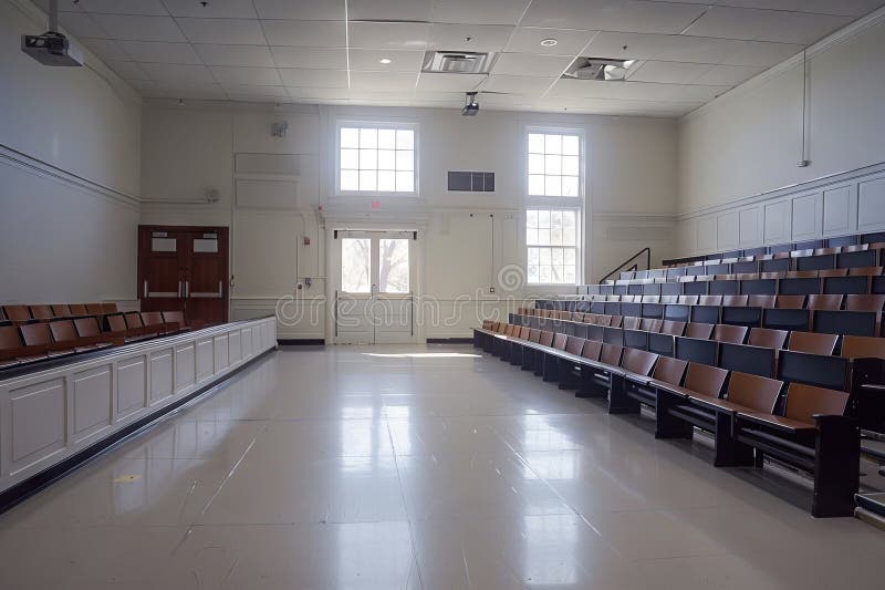 A Classroom with Wooden Desks and a Chalkboard Stock Photo - Image of ...