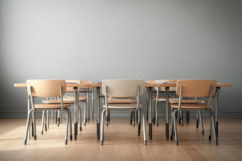 Empty Classroom with Wooden Chairs and White Wall Stock Photo - Image ...